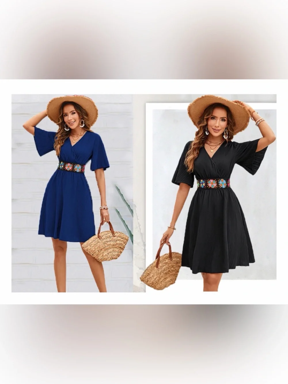 TDiooCor | Dresses | Tdioocor Bohemian Navy Embroidered Waist Vneck ...